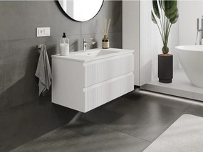 Mexen Rivel, koupelnová skříňka 90 cm s umyvadlem Otis, 2 zásuvky, drážkovaná, bílá matná, 91A20-09047-2-BFF01-W18M01