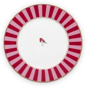 Pip Studio Love Birds stripes talíř Ø 17cm, červeno-růžový (dezertní talířek)