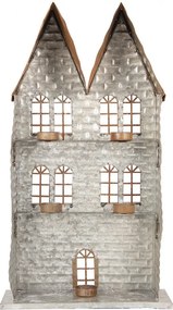 Šedý antik kovový svícen domek na 5 čajových svíček Gian - 30*13*54 cm