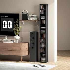 HOMCOM sloupový regál na CD a DVD, 12 přihrádek, pojme až 204 disků, 21 × 20 × 175 cm, černý