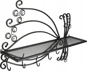Pevný kovový černý dekorativní nástěnný věšák na oblečení, 6 háčků