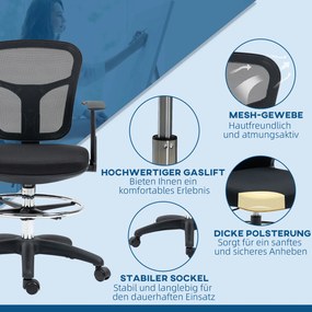 Kancelářská židle Vinsetto Ergonomická počítačová židle 95-115 cm s područkami a podnožkou Mesh Black pro kancelář a domácí kancelář |