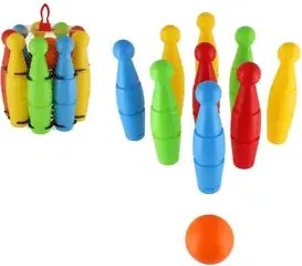 TEDDIES Kuželky 23 cm / Sada 9 ks / V síťce / Plast / 18m+