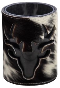 Kožená lucerna z hovězí kůže černá/bílá - Ø 11,5*15,5cm