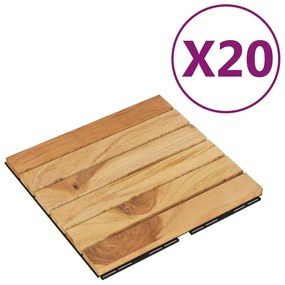 Terasové dlaždice 20 ks 30 x 30 cm masivní teak vertikální vzor,  3152102