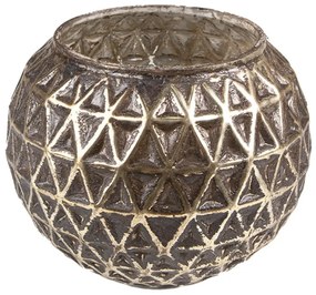 Stříbrný antik skleněný svícen na čajovou svíčku – 13x10 cm