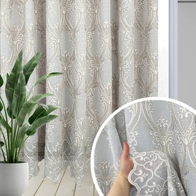 Voálová Luxusní vyšívaná záclona Versailles  White and Beige metráž Ervi 3634-15