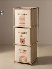 Sinsay - Dětský regál s látkovými úložnými boxy s potiskem medvídka a duhy - béžová