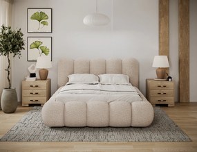 Postel Oloroso 180x200 s kovovým roštem a úložným prostorem, béžové bouclé
