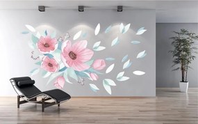 Samolepka na zeď pro interiér kytice růžových květů 150 x 300 cm