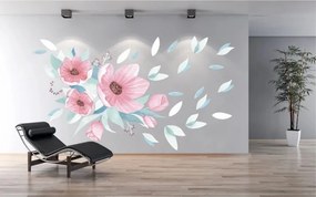 Samolepka na zeď pro interiér kytice růžových květů 60 x 120 cm