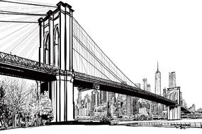 DIMEX | Vliesová fototapeta Ilustrace Brooklyn Bridge MS-5-2965 | 375 x 250 cm | bílá, černá