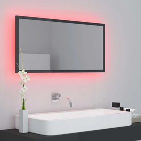 vidaXL Marketos LED koupelnové zrcadlo šedé vysoký lesk 90x8,5x37 cm akrylové