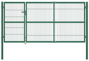 Zahradní plotová branka se sloupky 350 x 140 cm ocelově zelená 142571