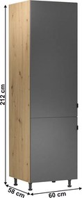 Tempo Kondela Vysoká skříň LANGEN D60ZL pro vestavnou lednici, levá, dub artisan/šedá