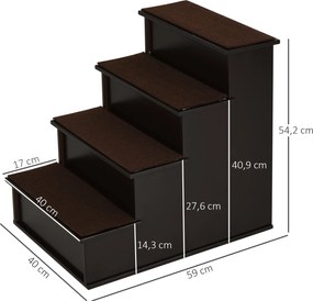 PawHut schody pro psy/kočky s kobercem, pomoc při vstupu, MDF, tmavě hnědá, 40x59x54,2cm| Aosom