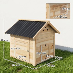 PawHut Dřevěný kachní dům s nakloněnou střechou pro drůbež, s dvojitými dveřmi, kuřecí kurník s odnímatelnou podlahou, kurník pro husy 78 x 90 x 92 cm