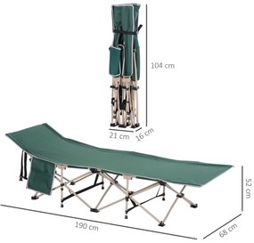 Kempinkové lůžko Outsunny s úložnou taškou, skládací kempinkové lůžko, kempinkové lehátko, včetně přenosné tašky, ocel Oxford, zelené, 190 x 68 x 52 …