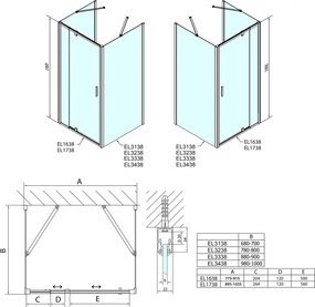 Polysan Polysan, EASY sprchový kout tři stěny 800-900x700mm, pivot dveře L/P varianta, sklo Brick, EL1638EL3138EL3138