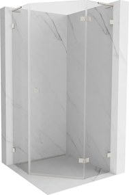 Mexen Lunar, L pravý výklopný pětiúhelníkový sprchový kout 100x100 cm, 8mm čiré sklo, ocelový profil, 831L-100P-100L-97-00-P