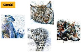 Set obrazů zvířata v zajímavém akvarelovém provedení Varianta: 4x 40x40