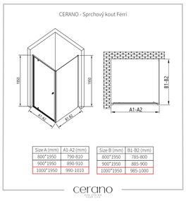 CERANO - Sprchový kout Ferri L/P - černá matná, transparentní sklo - 100x100 cm - křídlový