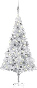 vidaXL Umělý vánoční stromek s LED a sadou koulí 180 cm PVC [3077504] Barva: Stříbrná a šedá