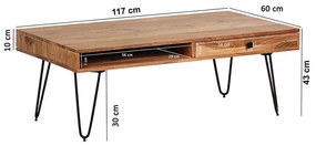 Bruxxi Konferenční stolek se zásuvkami Bagli, 117 cm, masiv akát