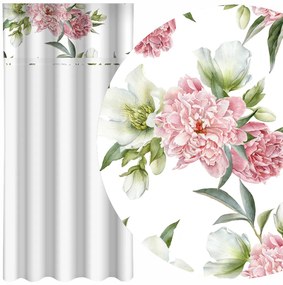 Elegantní bílý závěs s potiskem růžových pivoněk Šířka: 160 cm | Délka: 250 cm