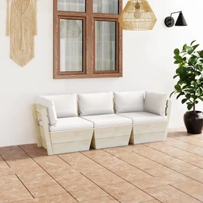 vidaXL 3místná zahradní pohovka z palet s poduškami smrkové dřevo [3063396] Barva: Krémová bílá