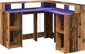 Psací stůl s LED světly old wood 130x130x91 cm kompozitní dřevo 3309454