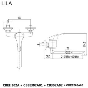 Mereo Lila dřezová baterie nástěnná 100 mm s ramínkem 180 mm chrom CBEE302A05