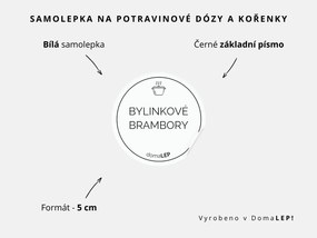 AMERICKÉ BRAMBORY - omyvatelná samolepka na kořenky, výběr rozměrů Ø 5 cm / 5 x 5 cm / 6 x 8 cm | DomaLEP tvar: KOLEČKO, barva: BÍLÁ - ČERNÉ písmo, velikost: Ø 5 cm - tučné písmo