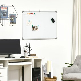 HOMCOM Magnetická tabule se 4 pery, 1 houbičkou, 10 magnety, suché stírání, bílá