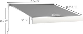 Markýza, elektricky/manuálně výsuvná, plná kazeta, dálkové ovládání, hliníkový rám, 3 x 2,5 m, světle šedá