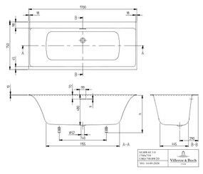 Villeroy & Boch Subway 3.0 - Vana 1700x750 mm, Quaryl. včetně nohou (samolepící), odpadní a přepadová souprava, alpská bílá UBQ170SBW2DV-01