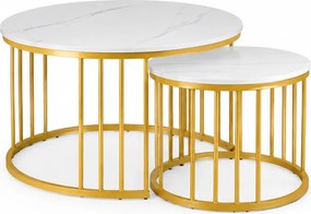 konferenční stolek, sada 2 ks, kulatý, dřevo/kov, průměr 40/60 cm, výška 37/45 cm, zlatá/mramor Dekorino KS20260014