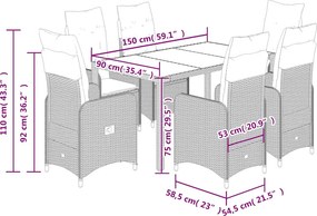 7dílný zahradní bistro set s poduškami hnědý polyratan 3277067