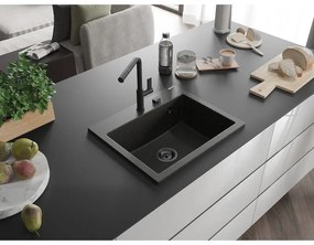 Mexen Oscar, 1-komorový granitový dřez 580x490x205 mm, černá-zlatá metalíza, 6519581000-75-B