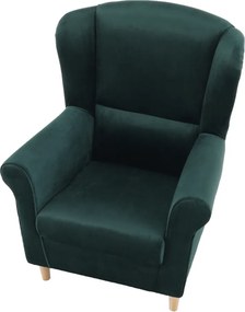 relaxační křeslo, ušák, dřevo/látka, nohy světlé/potah zelený, Tempo Kondela CHARLOT