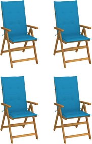 vidaXL Zahradní polohovací židle s poduškami 4 ks masivní akácie [3065354] Barva: Modrá