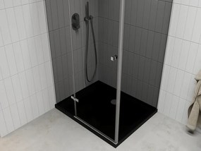 Mexen Roma, sprchový kout s křídlovými dveřmi 90 (dveře) x 100 (stěna) cm, 6mm šedé sklo, chromový profil + slim sprchová vanička černá + chromový sifon, 854-090-100-01-40-4070