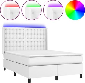 Box spring postel s matrací a LED bílá 140x190 cm umělá kůže 3139380