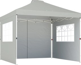 Pavilon cca 3x3 m Voděodolný Výškově nastavitelný skládací pavilon se 3 bočními stěnami Větrání oknem, UV 50+ Světle šedý