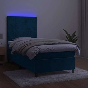 Box spring postel s matrací a LED tmavě modrá 80 x 200 cm samet 3136093