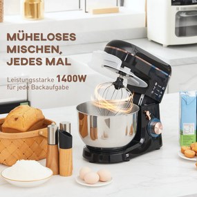 HOMCOM Stolní mixér, kuchyňský robot, šlehač, 6 stupňů, nerezová mísa 5,5 l, černý