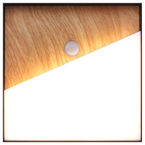 Meg LED dobíjecí nástěnné světlo, barva dřeva, 15 x 15 cm, senzor