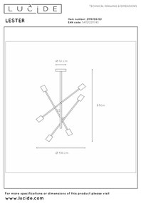 Lucide 21119/06/02 - Lustr na tyči LESTER 6xE27/40W/230V