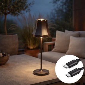 Retro stolní lampa tmavě bronzová dobíjecí IP44 - Granny