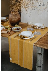 Lněný běhoun na stůl 200x200 cm Amber Bronze Stripes – Linen Tales